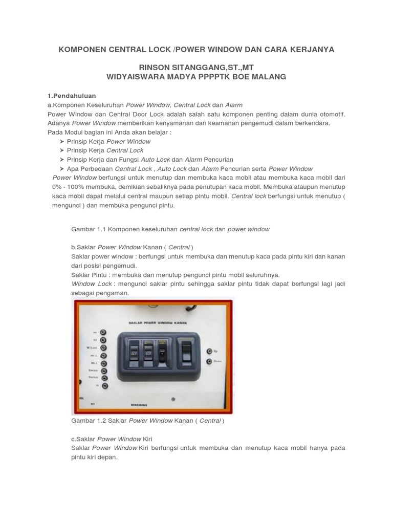 Materi Centra Lock Dan Power Windows | PDF