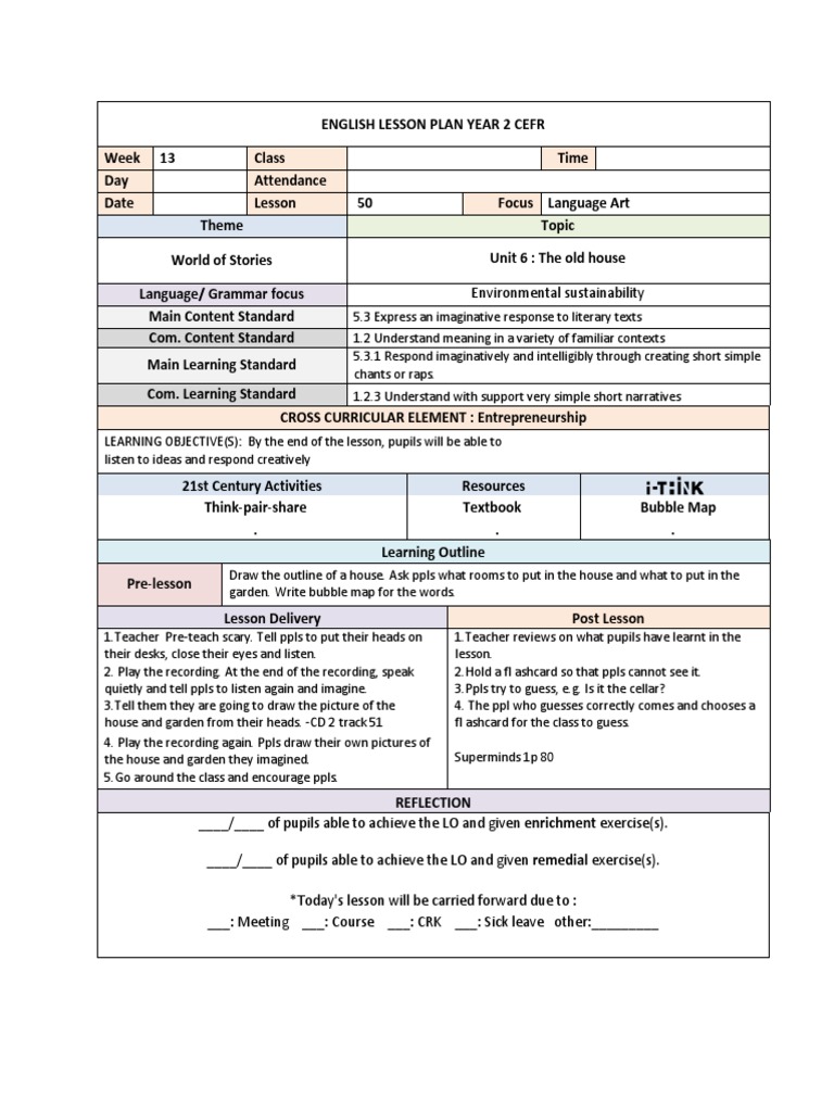 Lesson Plan Week 13 | PDF | Lesson Plan | English Language