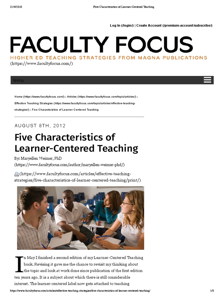 Five Characteristics of Learner-Centered Teaching | PDF | Pedagogy | Learning