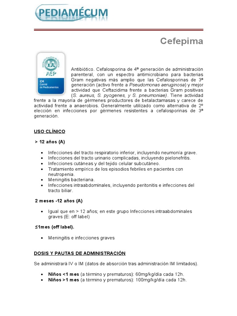 Cefepima | PDF | Especialidades Medicas | Medicina CLINICA