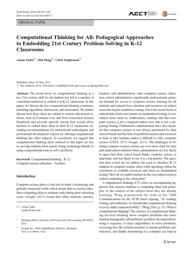 Computational Thinking For All - Pedagogical Approaches To Embedding ...