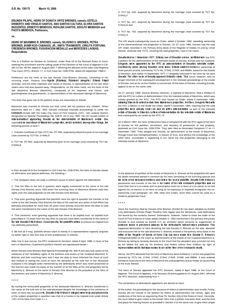 Rule 73 - Pilapil vs. Briones | PDF | Inheritance | Trust Law