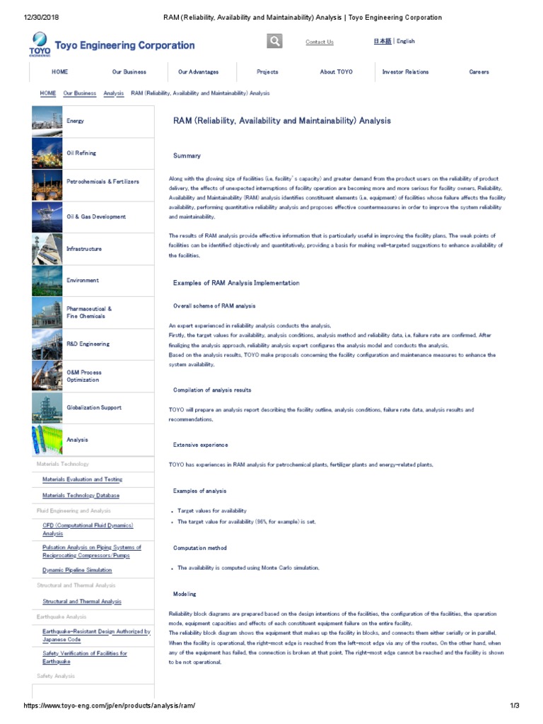 RAM (Reliability, Availability and Maintainability) Analysis - Toyo ...