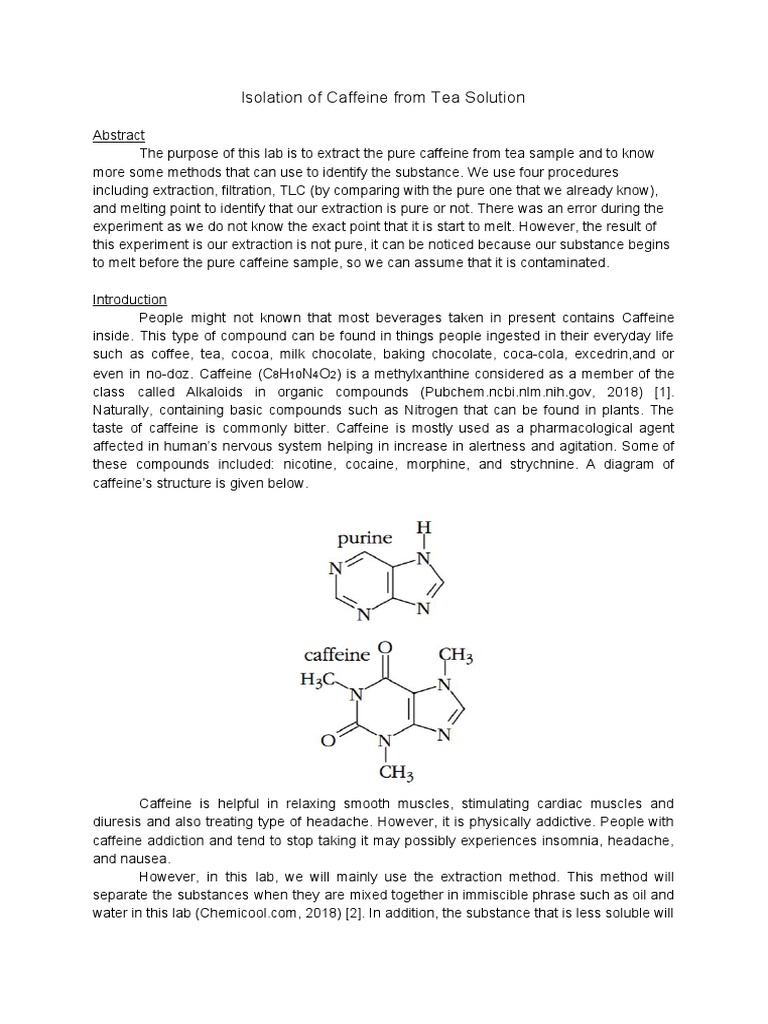 Caffeine - Lab Report | PDF | Thin Layer Chromatography | Caffeine