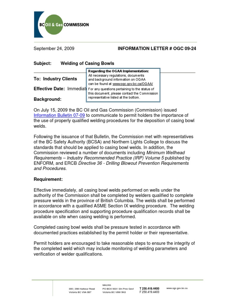 Casing Bowl Welding Requirements BC | PDF | Welding | Construction