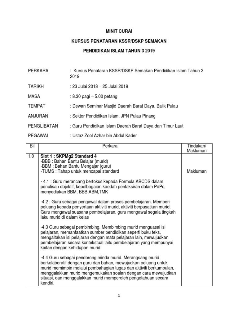 Minit Curai KSSR Semakan Tahun 3 | PDF
