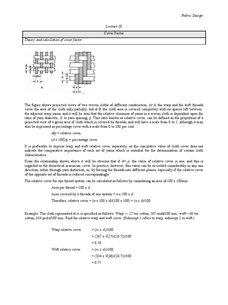 Understanding Fabric Cover Factor | PDF | Textiles | Weaving
