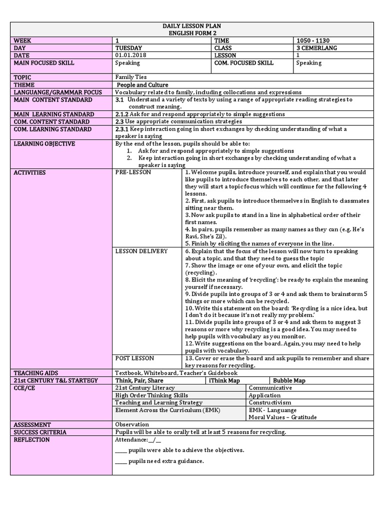 Form 3 Lesson 1 | PDF | English Language | Learning