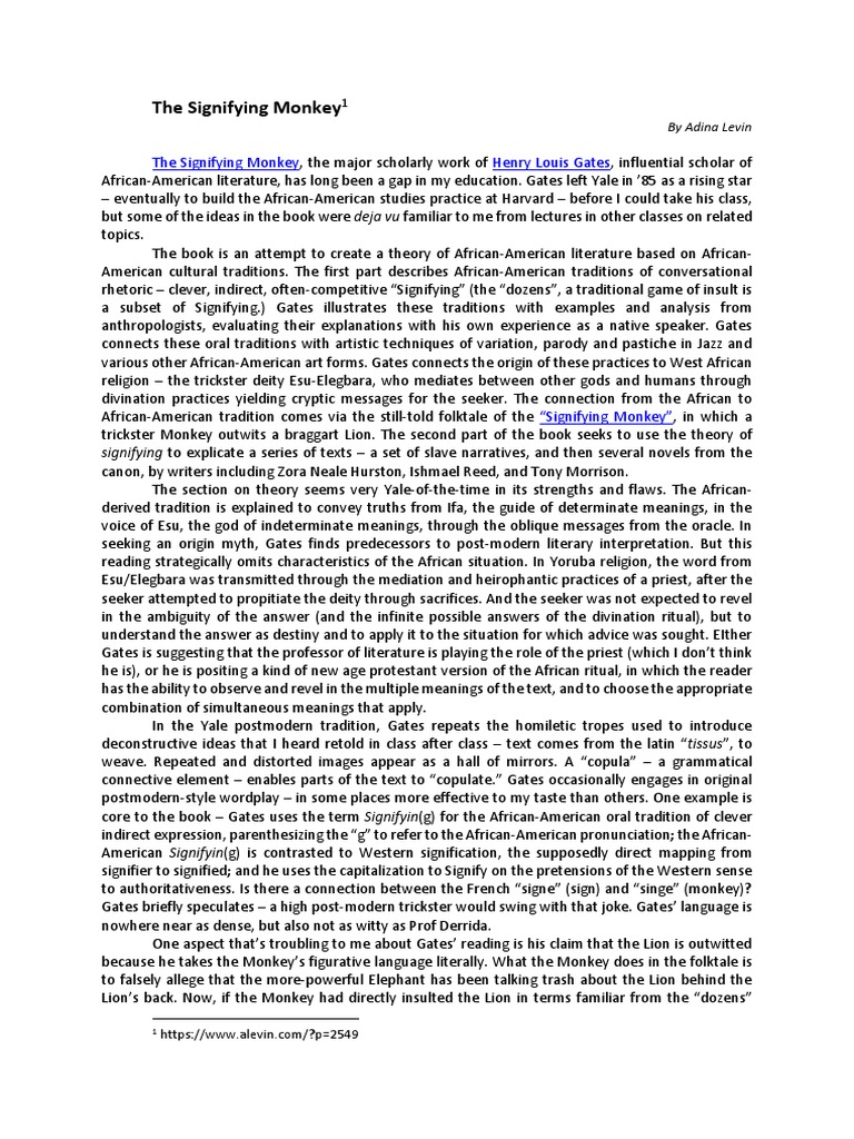 Review by Adina Levin The Signifying Monkey | PDF | Trickster | African ...