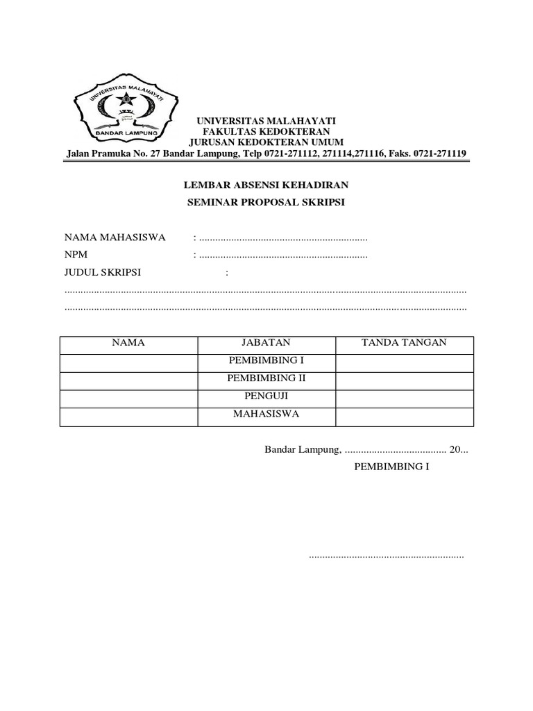 Lembar Absensi Kehadiran Seminar Proposal | PDF
