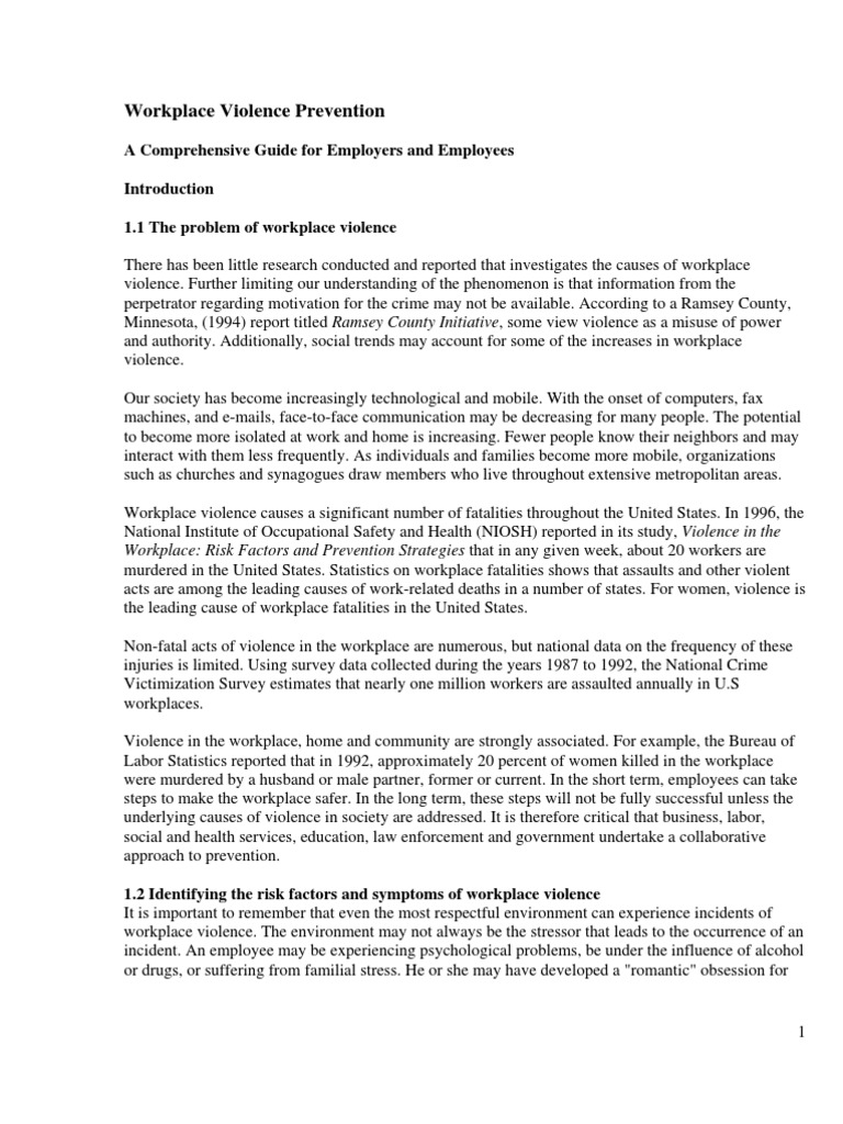 Workplace Violence: A Guide | PDF | Occupational Safety And Health ...