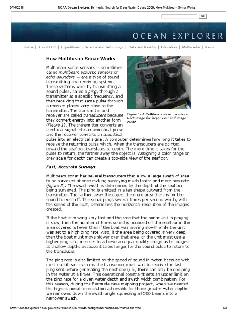 NOAA Ocean Explorer - Bermuda - Search For Deep Water Caves 2009 - How Multibeam Sonar Works ...