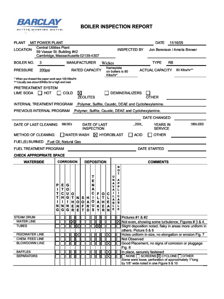 Boiler Inspection Report Template | PDF | Steam Power | Plumbing