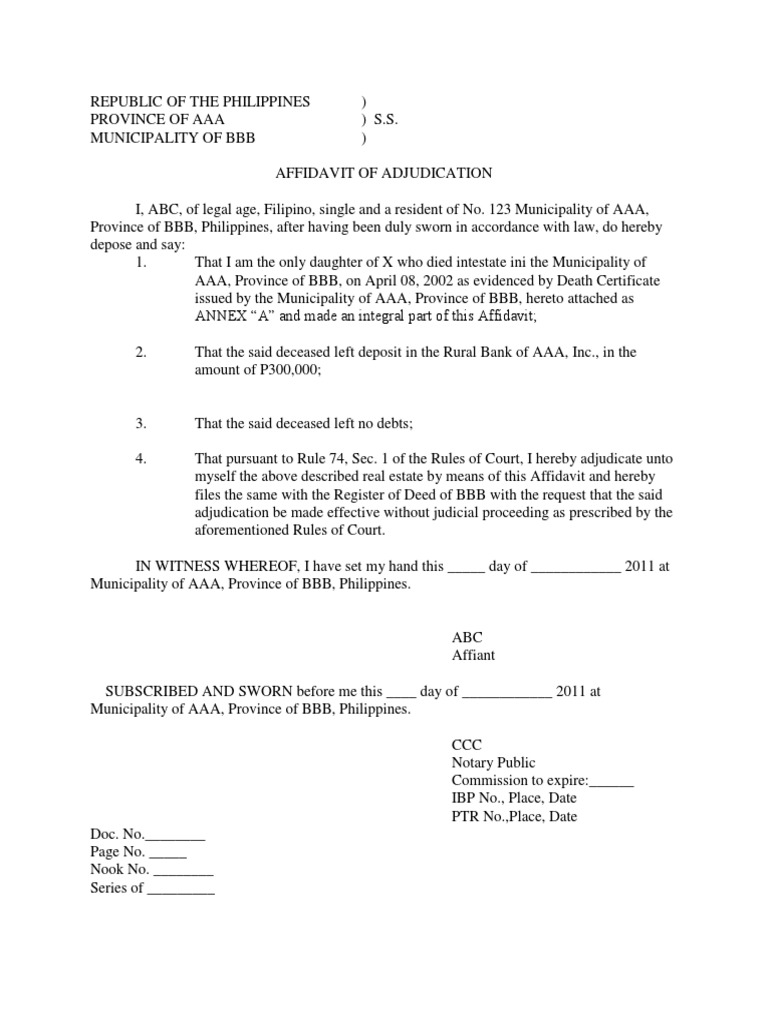 Affidavit of Adjudication | PDF