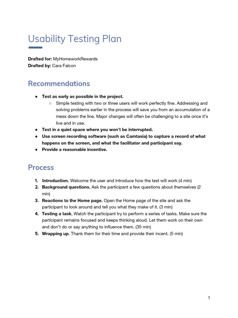 Usability Testing Plan: Recommendations | PDF | Usability | Human ...