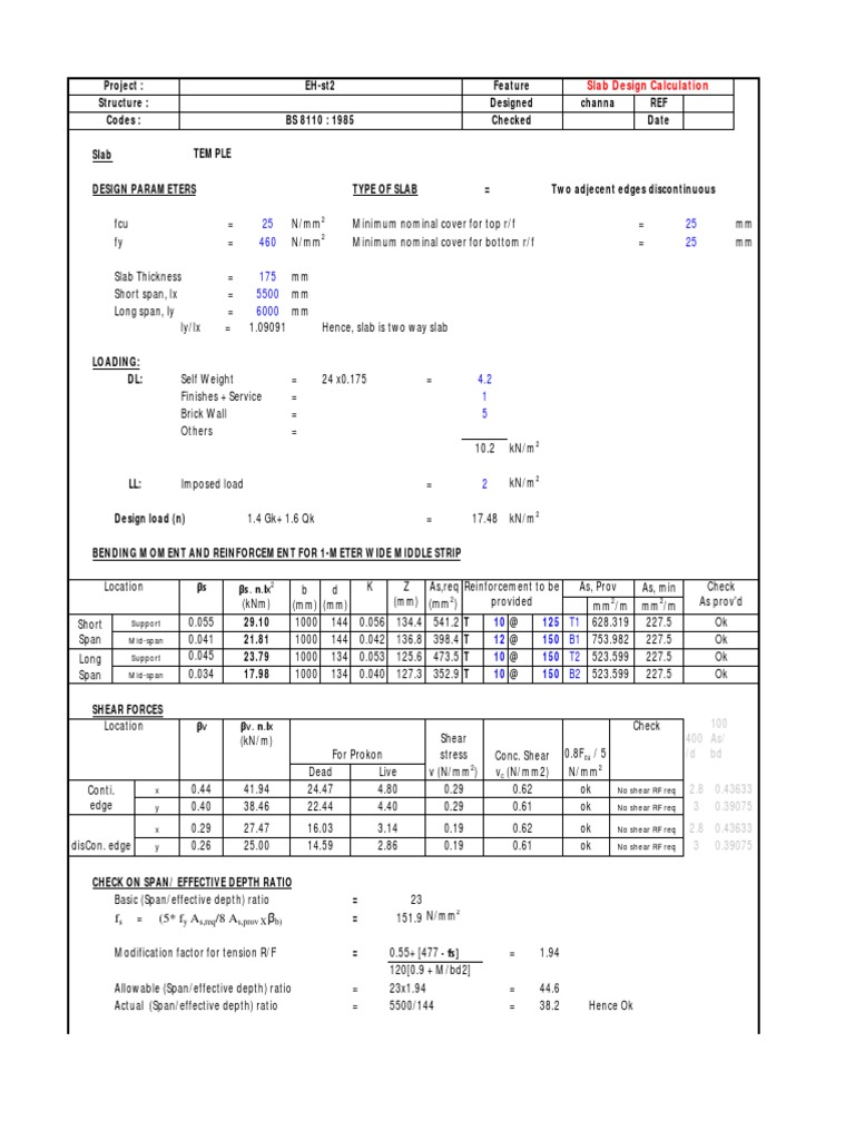 Slab Design Calculation: f (5* f A /8 A β | PDF | Structural Engineering | Materials Science