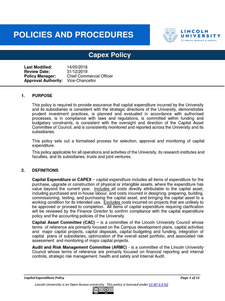 Policies and Procedures: Capex Policy | PDF | Capital Expenditure ...