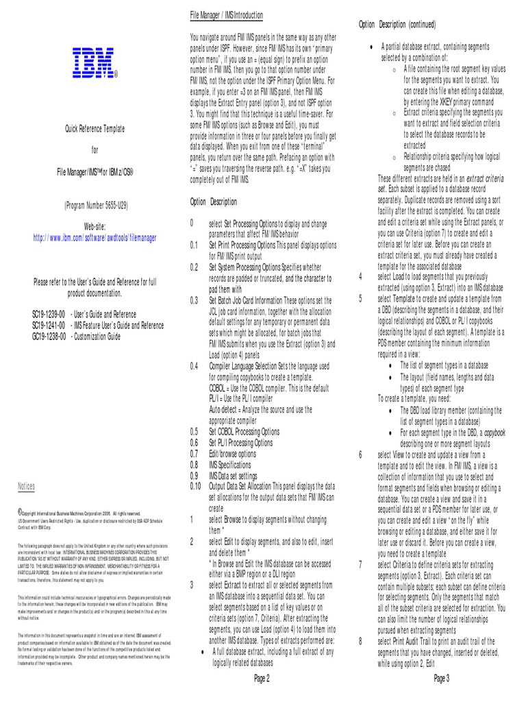 FM IMS Quick Reference Card | PDF | Databases | String (Computer Science)