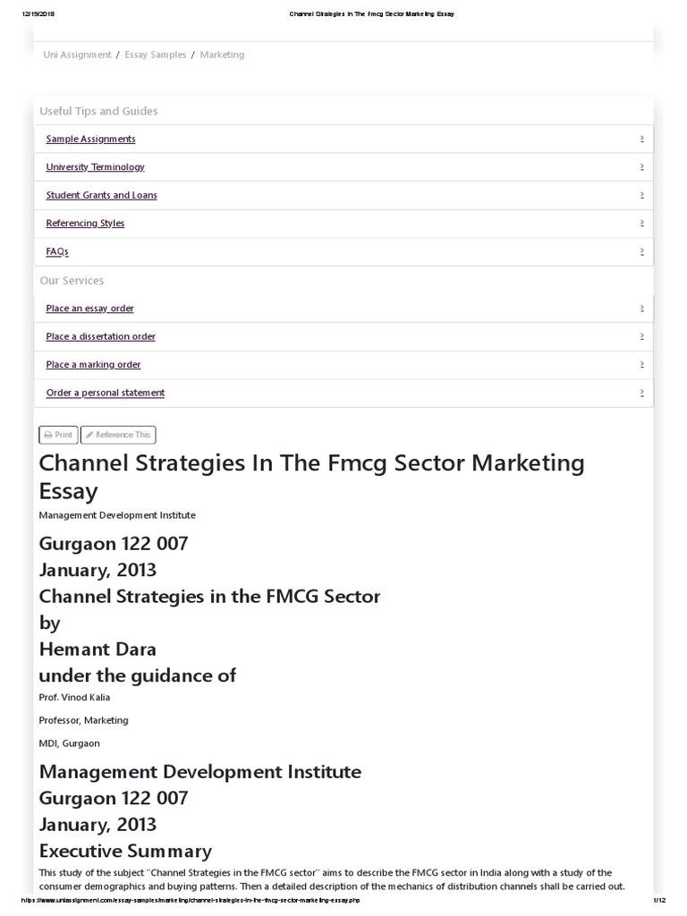 Channel Strategies in The FMCG Sector Marketing Essay | PDF | Retail ...