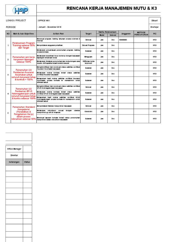 4.4 Rencana Management Mutu & K3 | PDF | Karier & Perkembangan | Pengelolaan Keuangan & Uang