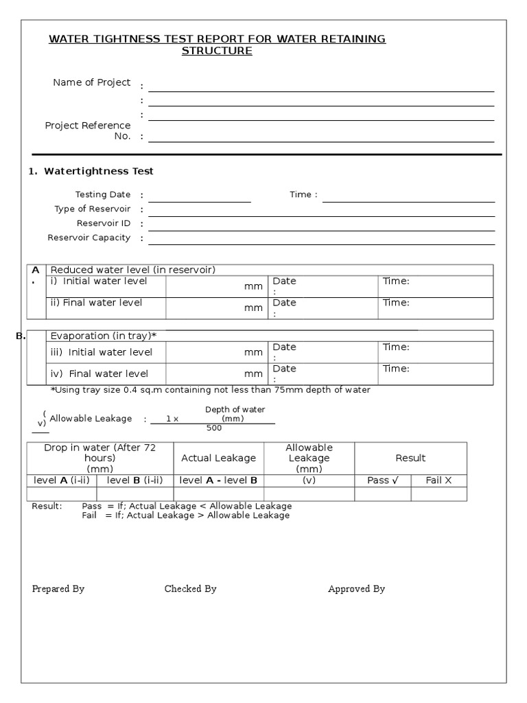 Water Tightness Test Report For Water Retaining Structure | PDF