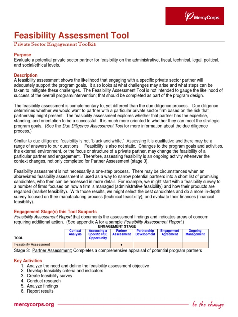 6 Feasibility Assessment Tool | PDF | Feasibility Study | Partnership