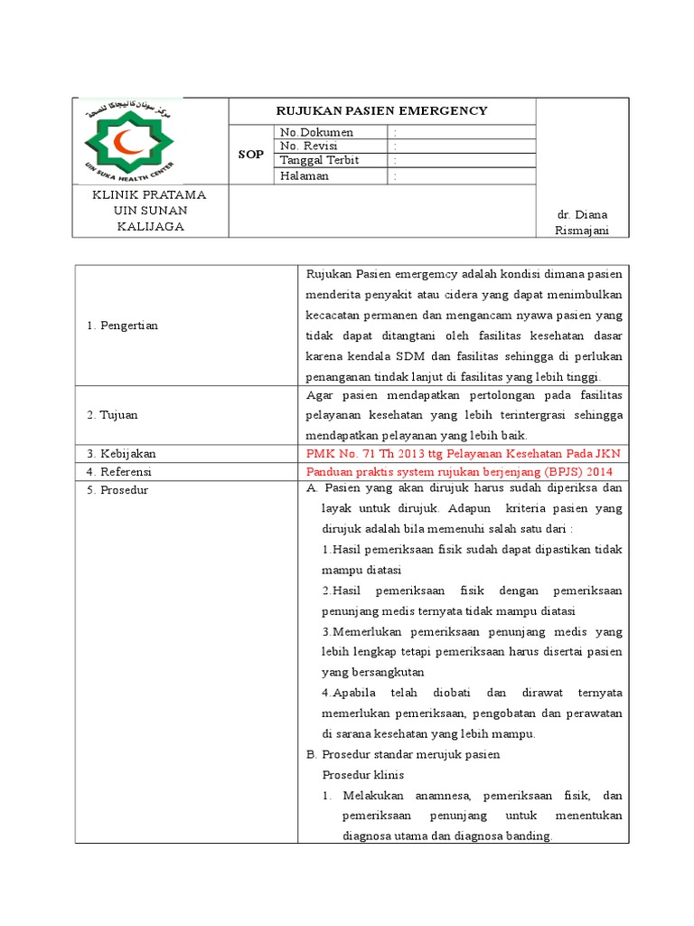 Sop Rujukan Pasien Emergency | PDF