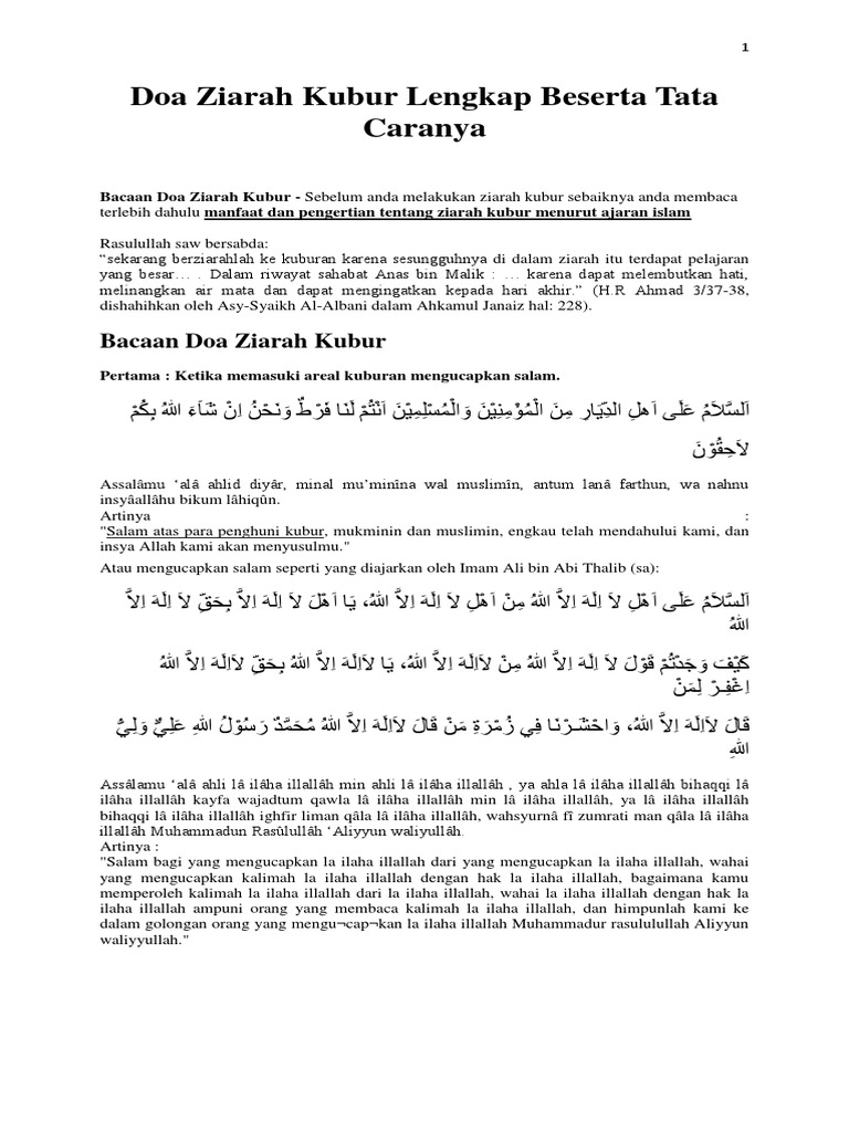Doa Ziarah Kubur Lengkap Beserta Tata Caranya Di Setiap Waktu | PDF