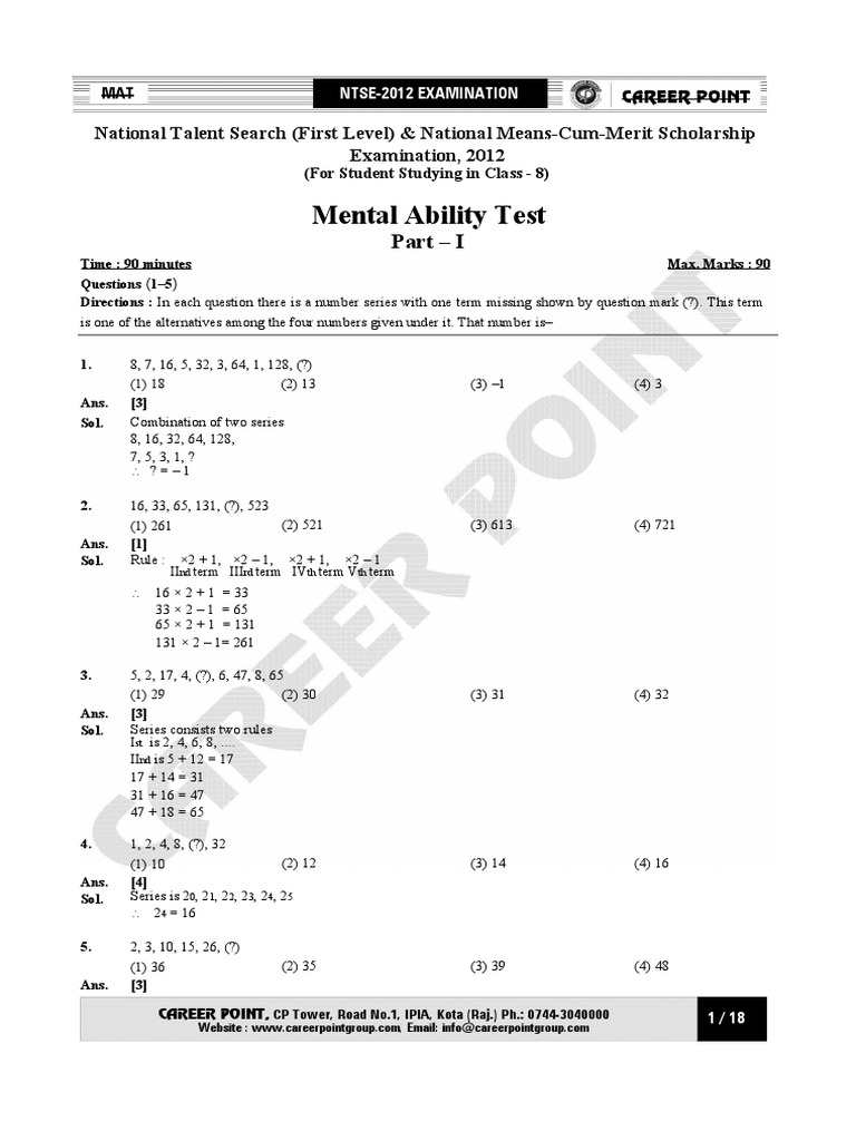 NTSE 2012 Mental Ability Test Questions | PDF