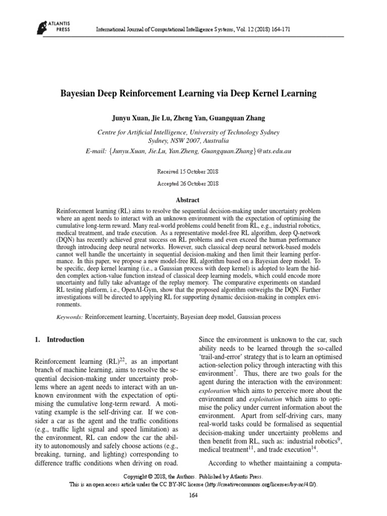 Bayesian Deep Reinforcement Learning Via Deep Kernel Learning | Download Free PDF | Deep ...