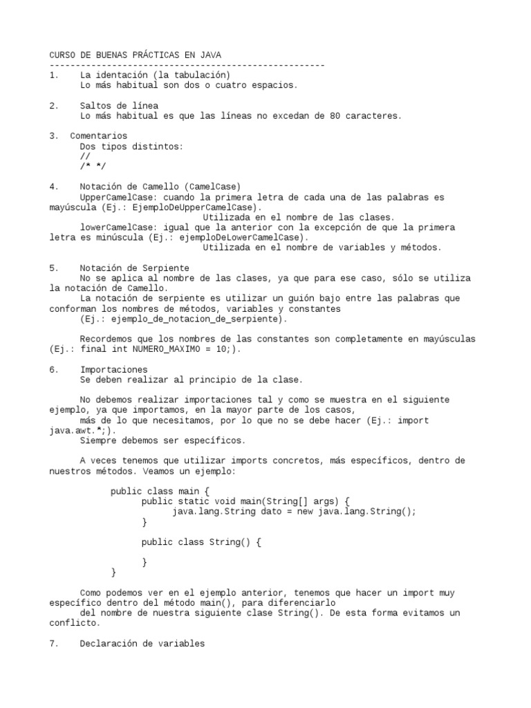 Curso de Buenas Prácticas en Java | PDF | Java (lenguaje de programación) | Cadena (informática)