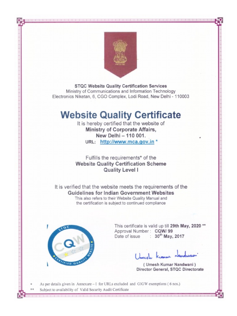 GIGW Certificate MCA | PDF