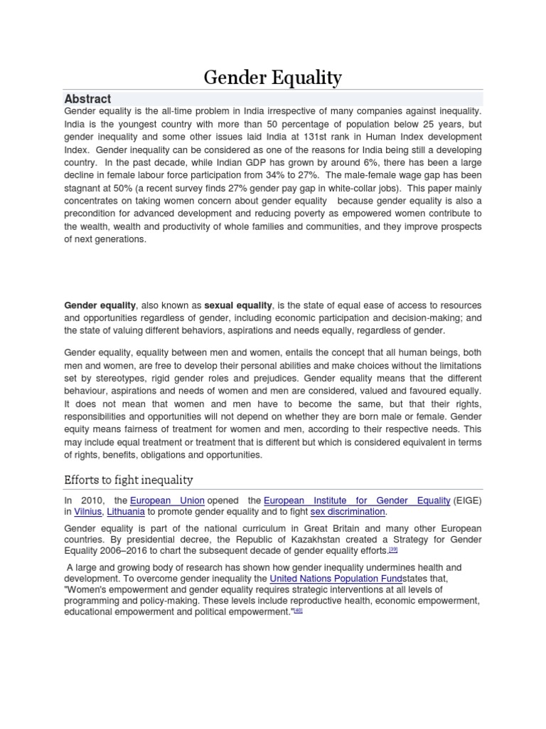 Gender Equality: Efforts To Fight Inequality | PDF | Gender Equality ...
