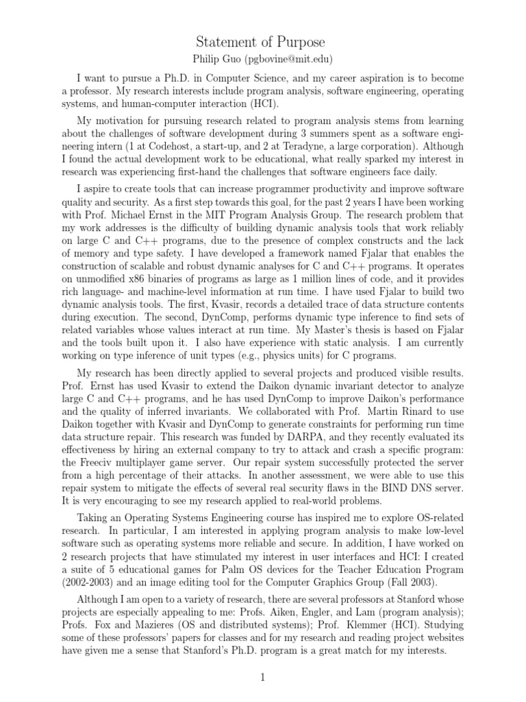 Statement of Purpose Guidelines | PDF | Operating System | Computer Program