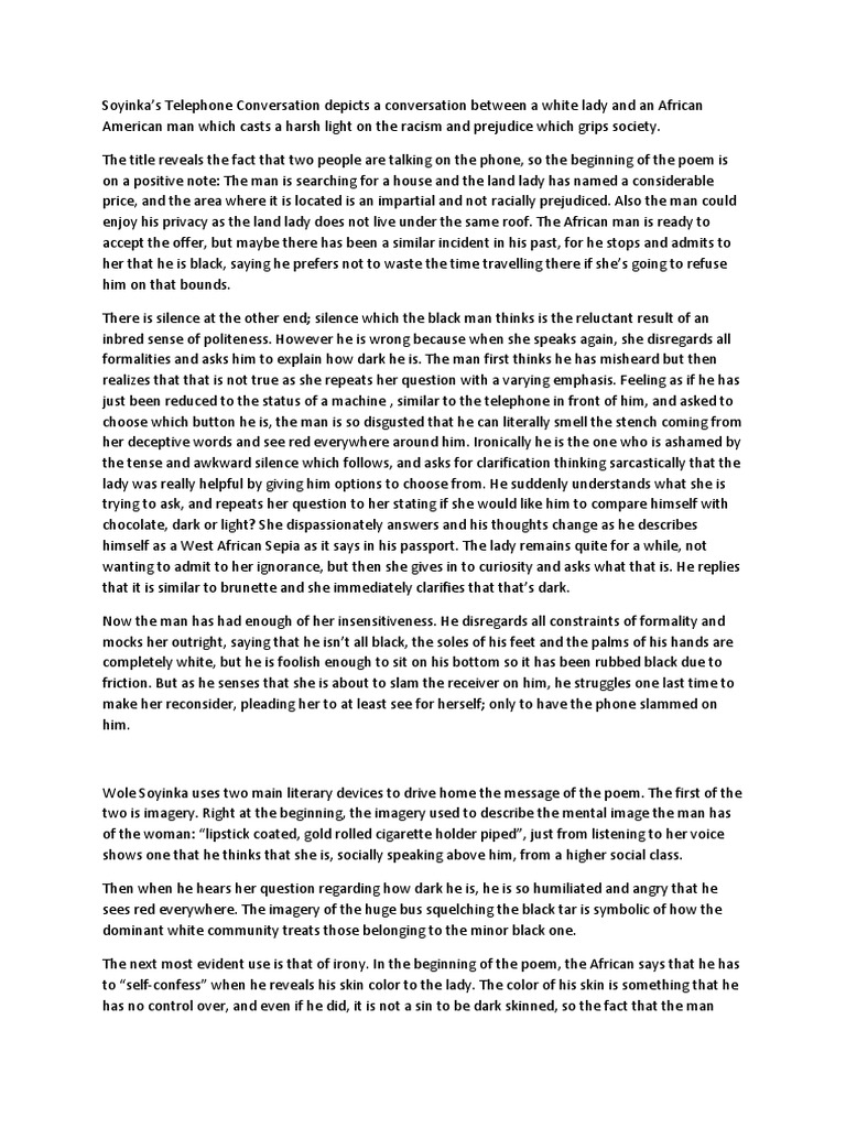 Telephone Conversation | PDF | Racism | Discrimination & Race Relations