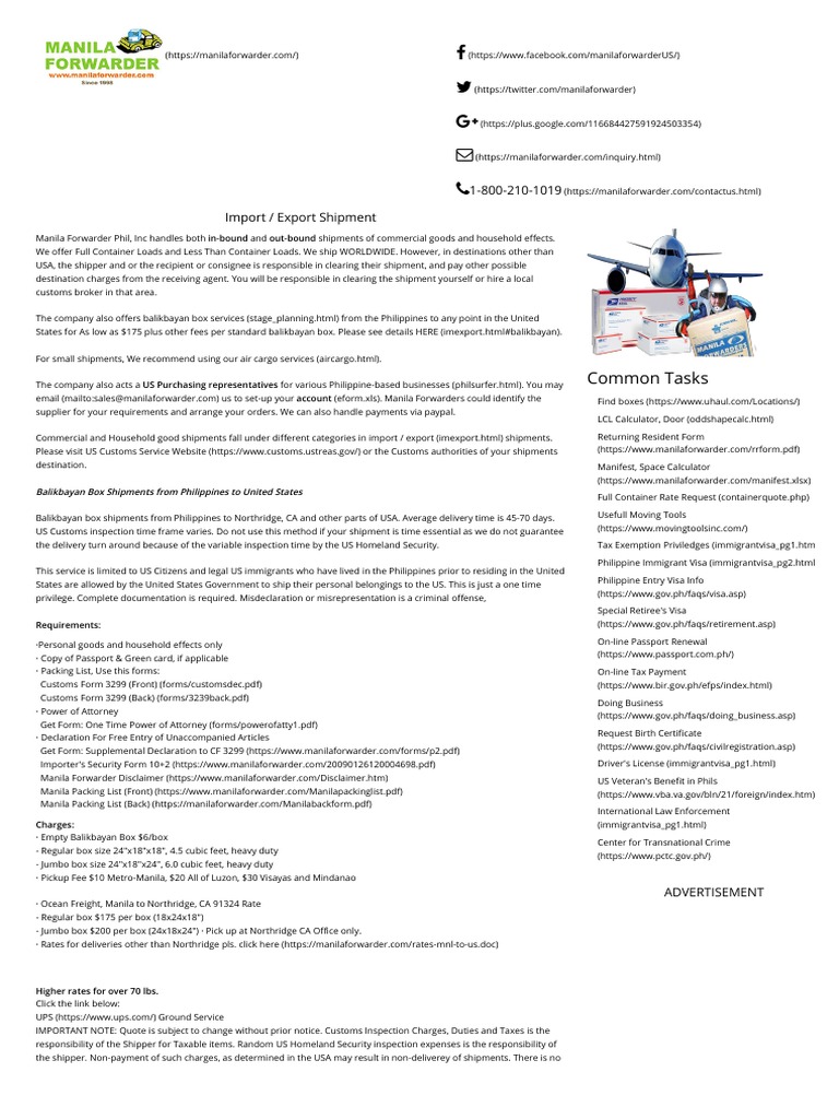 Manila Forwarders, Philippines To USA Shipping and PH To Worldwide ...