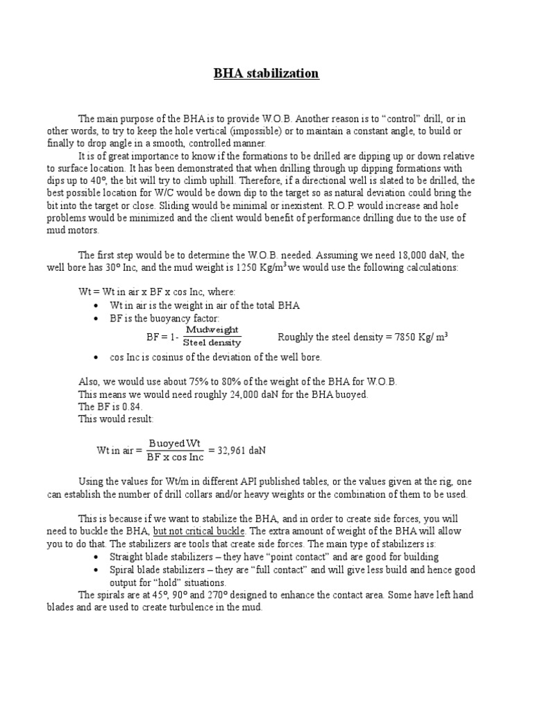 BHA Stabilization | PDF | Drill | Density