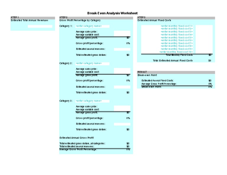 Break-Even Analysis Worksheet | PDF | Financial Accounting | Marketing