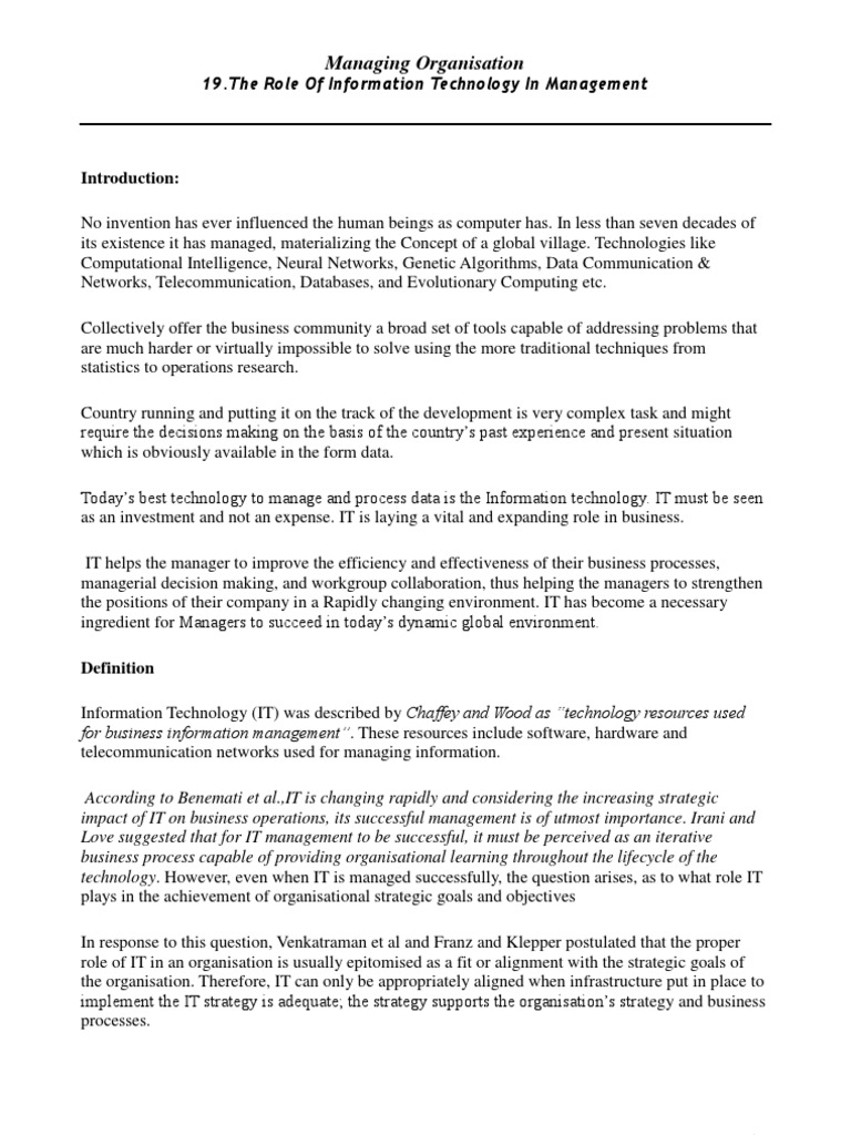 The Role of Information Technology in Management | PDF | Information ...