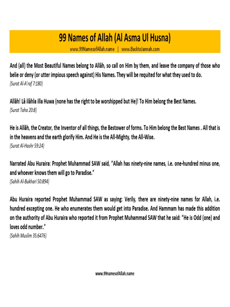 99 Names of Allah with Meanings | PDF | Religious Belief And Doctrine ...