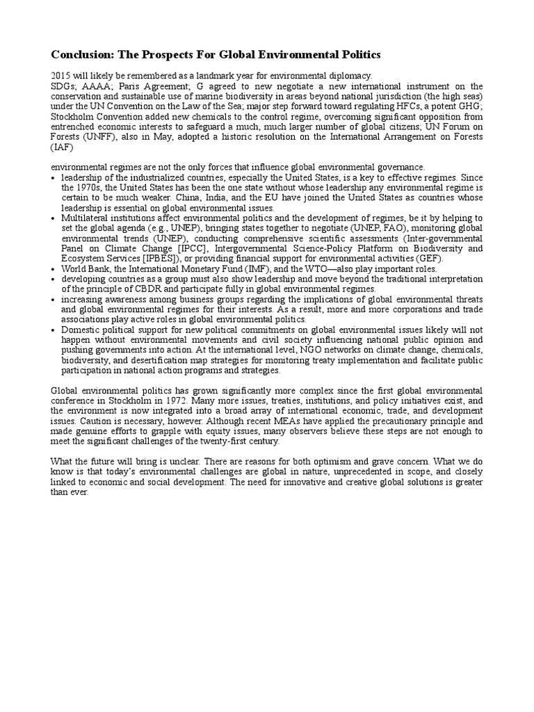 Conclusion: The Prospects For Global Environmental Politics | Download ...