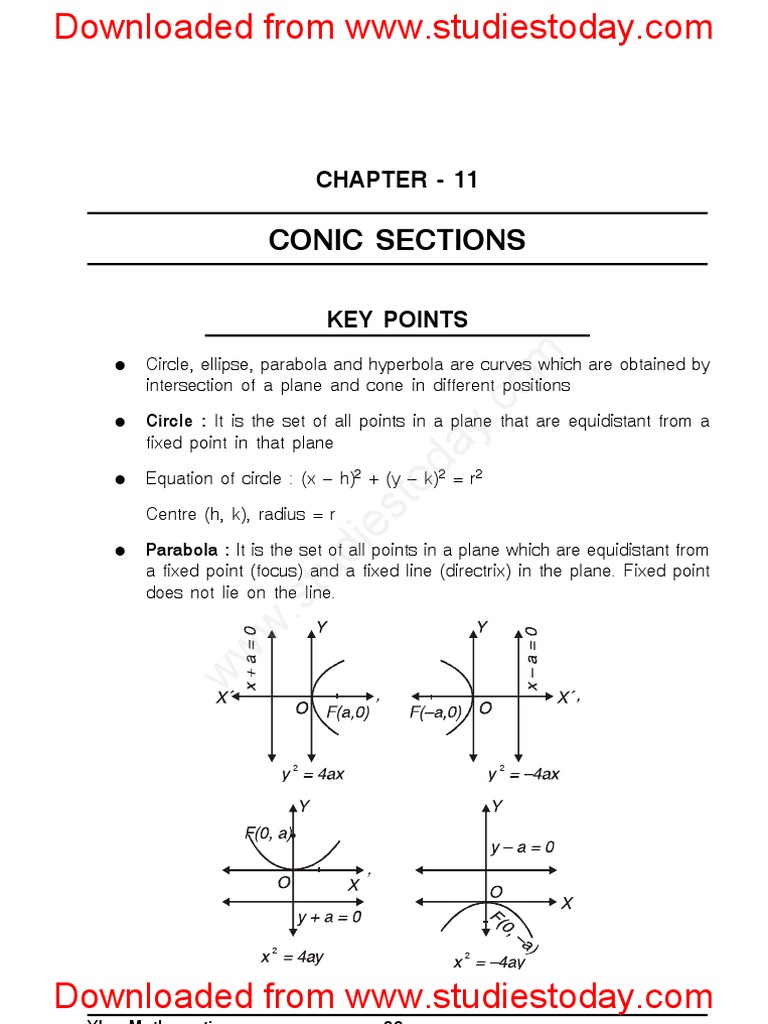 CBSE Class 11 Assignment For Conic Sections | PDF | Ellipse | Circle