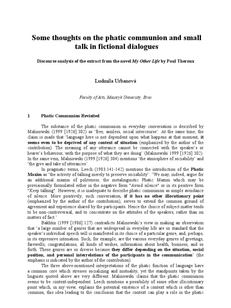 Phatic Communion and Small Talk | Download Free PDF | Conversation | Irony