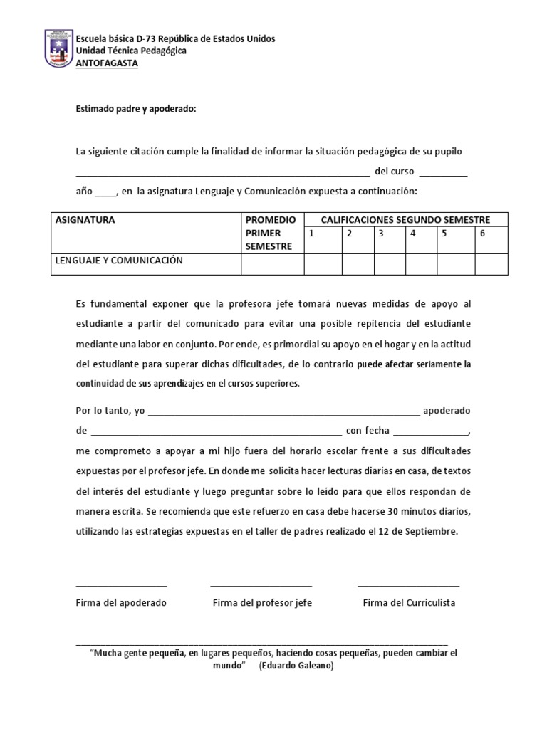 Comunicación Apoderado 2 | PDF