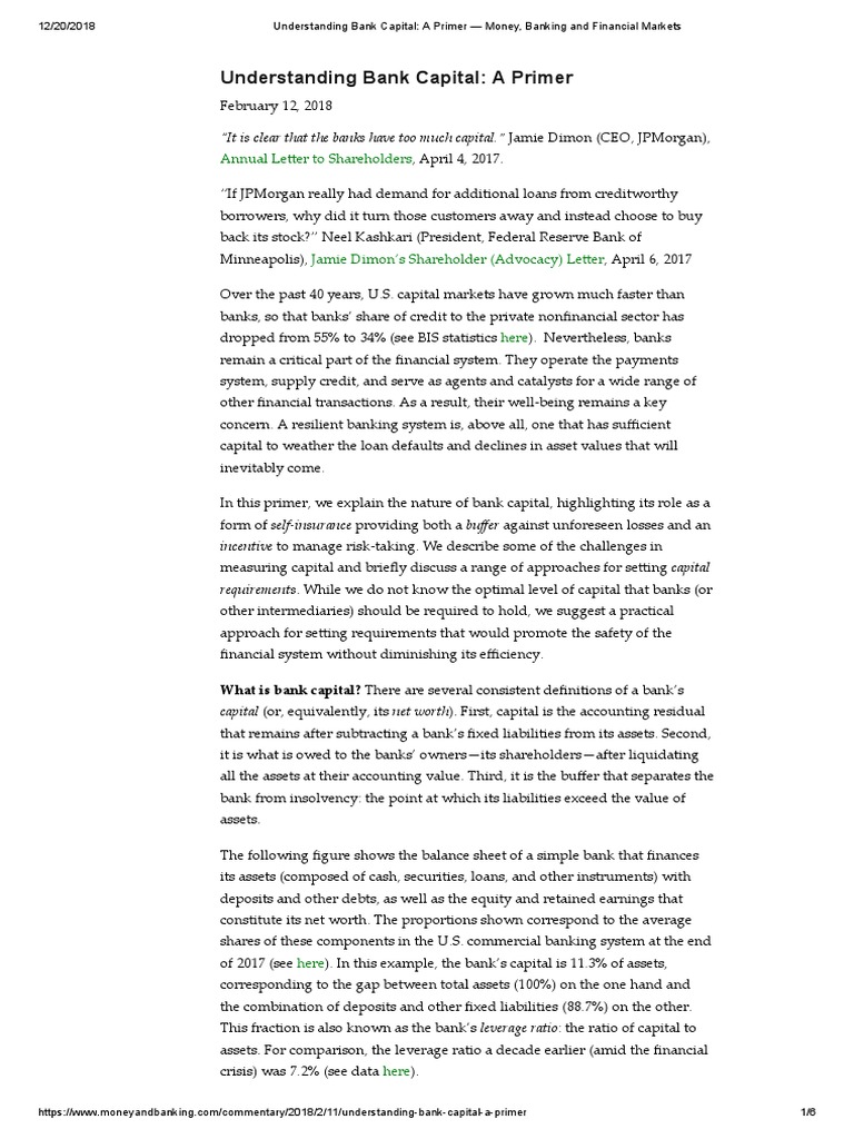 Understanding Bank Capital - A Primer - Money, Banking and Financial ...
