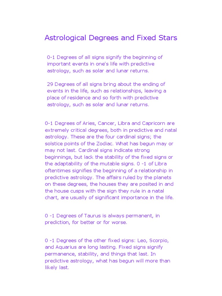 Astrological Degrees and Fixed Stars PDF | PDF | Planets In Astrology ...