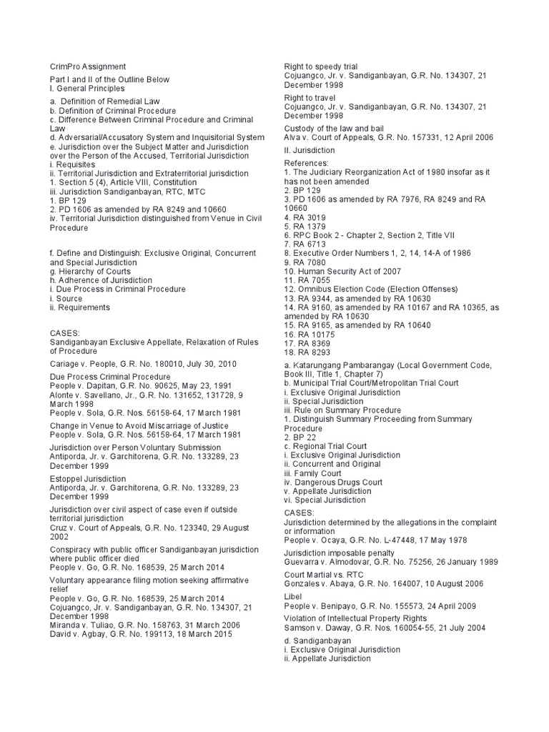 CrimPro Assignment | PDF | Original Jurisdiction | Jurisdiction