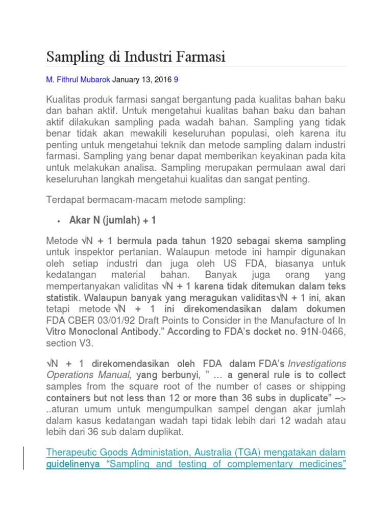 Sampling Di Industri Farmasi | PDF