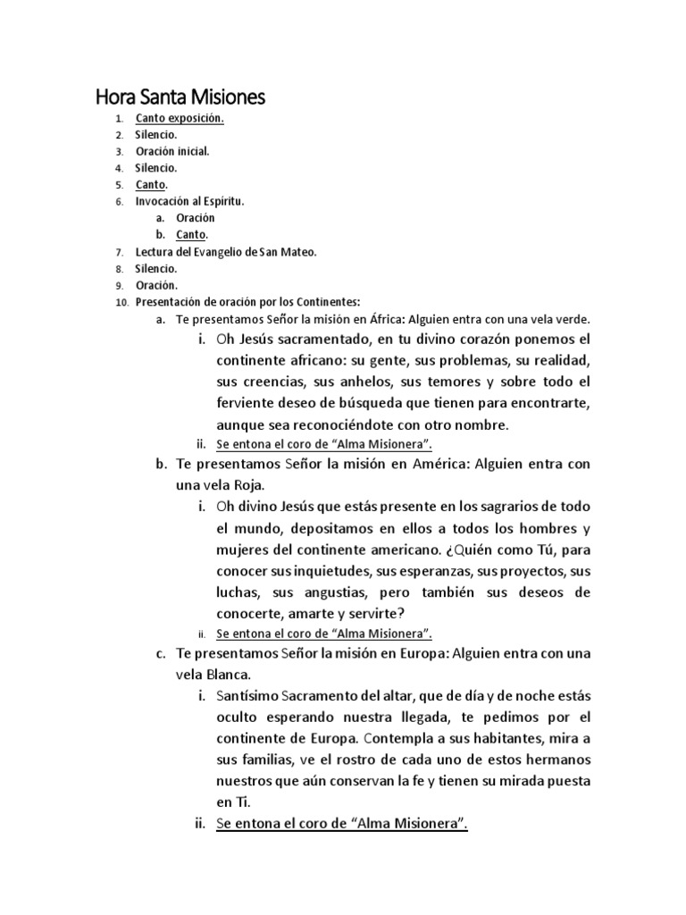 Hora Santa Misiones | PDF | Misionero | Oración