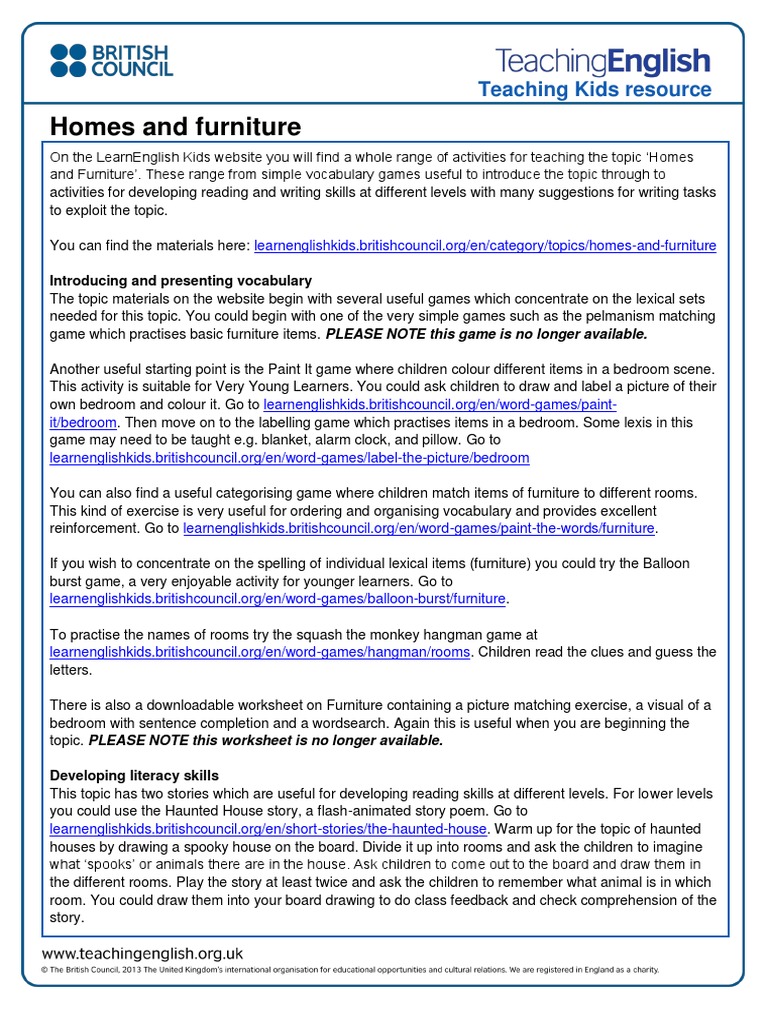 Teaching Kids Resource - Homes and Furniture | PDF | Vocabulary ...